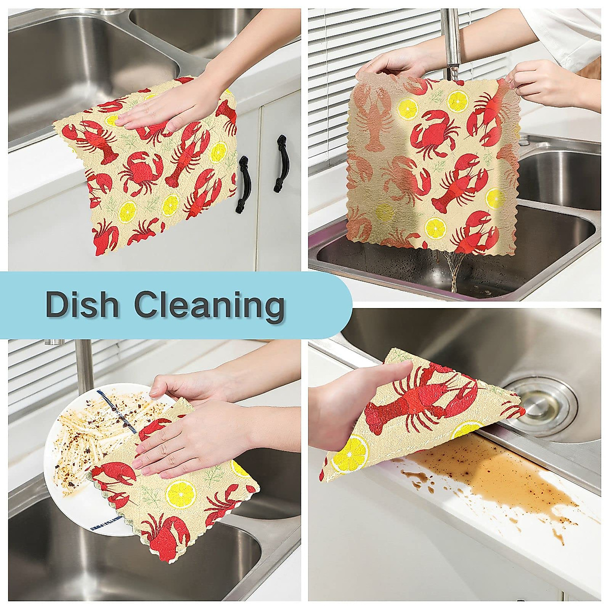 senya 6 Pack Dish Cloths Dish Towels Lemon Crawfish Reusable Kitchen Hand Towels