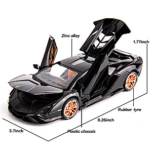 WAKAKAC Model Car Compatible for 1/24 Scale Sian FKP37 Toy Car Collectible Toy Vehicle Pull Back with Light and Sound Toy Car for Boys Adults Girl Gift(Black)