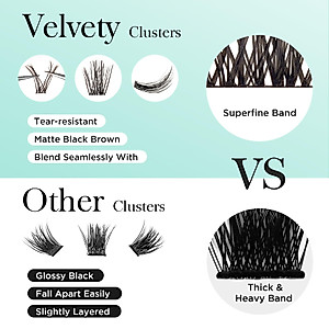 BEYELIAN Lash Clusters, 72 Pcs 10-16mm Individual Cluster Lashes False Eyelashes Extension Natural Look Reusable Glue Bonded Black Super Thin Band DIY Eyelash Extension (StyleC05 Mix Black Band)