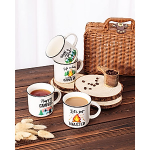 Nefelibata Camping Coffee Mug Set of 4 Happy Campers Campfire Tea Cups for Coffee, Tea, Milk Travel Ceramic Mug Camping Lover Holiday Gifts