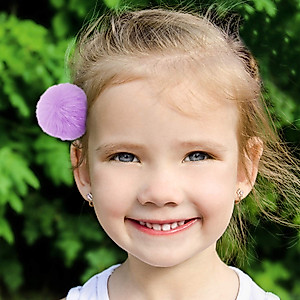 Colorful Fluffy Fur Pom Pom Hair Clips and Barrettes for Toddlers, Baby Girls, and Women - 12 Pieces, 2", Fall/Winter Hair Accessories