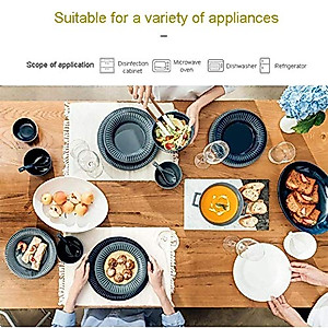 Dinnerware Set,46 Pieces White Blue Vertical Pattern Ceramics Dinner Sets Plates Bowls Combination for Family Party
