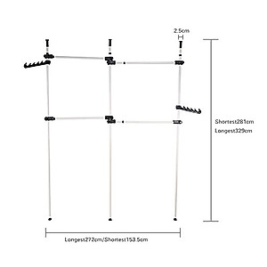 Portable Garment Rack, Adjustable Heavy Duty DIY Clothes Wardrobe Clothing Rack Metal Clothes Closet Storage Origanizer for Clothes Jacket Shirt Long Dress, 3 Poles 4 Bars