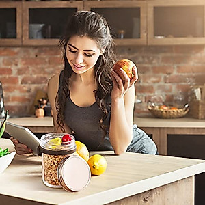 KesaPlan Overnight Oats Containers with Lid and Spoon, 10oz Airtight Large Capacity Mason Jar, 2PCS Leak-proof Oatmeal Jars with Measurement Marks, Reusable On The Go Parfait Cups for Yogurt Cereal