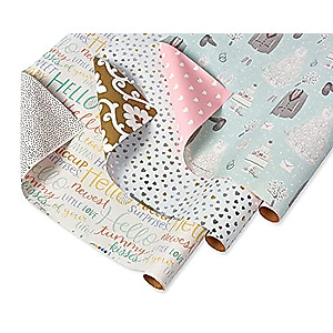 American Greetings Reversible Birthday and All Occasion Wrapping Paper for Kids, Unicorns and Dinosaurs (9 Rolls, 120 sq. ft.)