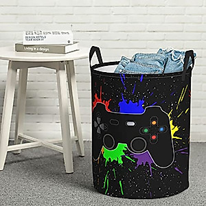 Gbuzozie 38l Round Laundry Hamper Game Joystick Storage Basket Waterproof Coating Organizer Bin For Nursery Clothes Toys