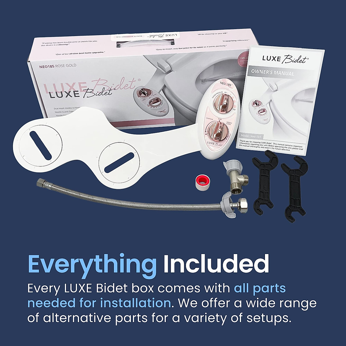 LUXE Bidet NEO 185 - Self-Cleaning, Dual Nozzle, Non-Electric Bidet Attachment for Toilet Seat, Adjustable Water Pressure, Rear and Feminine Wash (Rose Gold)