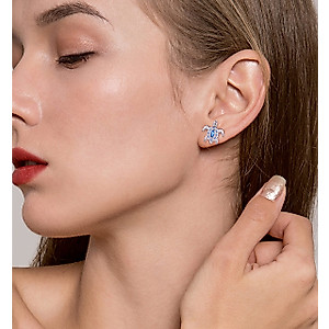 925 Sterling Silver Sea Turtle Stud Earrings Cute Animals Stud Earrings with Cubic Zirconia for Women on Birthday, Christmas, Thanksgiving, Anniversary