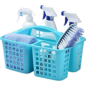 Boxonly Portable Shower Caddy Basket,Convenient Cleaning Supplies Organizer with Compartments and Handle,Ideal for Bathroom, Bedroom, Kitchen, College Dorm,Garden,etc.12.4" x 7.4" x 5.1"Blue