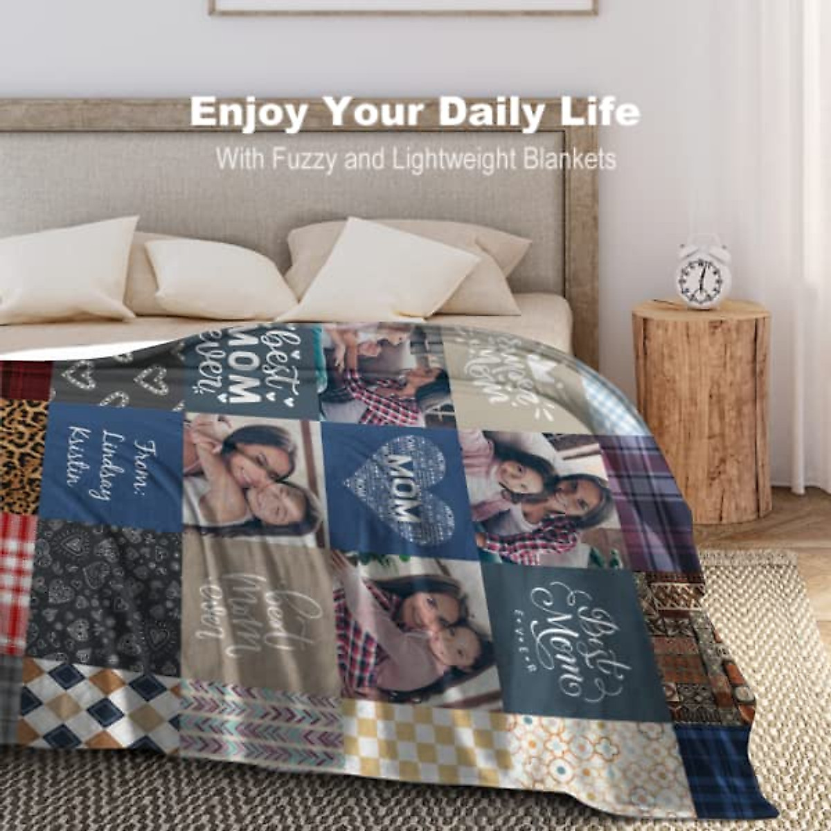D-Story Best Mom Ever Custom Blanket Memorial Gift for Mom: Made in USA, Personalized Photo Text Throw Blanket as Gift from Daughter Son Lightweight Blanket for Bed, Camping and Travel