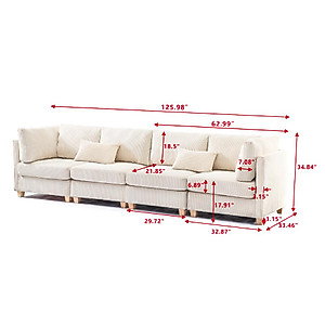 MYINDA L Shaped Convertible Modular Sectional Sofa with Movable Ottoman, Free Combination Corduroy Upholstered Corner Couch with Wooden Legs and Thicked Cushions for Living Room (Beige)