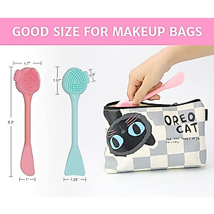 2 Pack Silicone Face Scrubber, 4 in 1 Facial Cleansing Brush, Handheld Face Wash Brush for Pore Cleansing, Gentle Exfoliating, Removing Blackhead, Blue and Pink