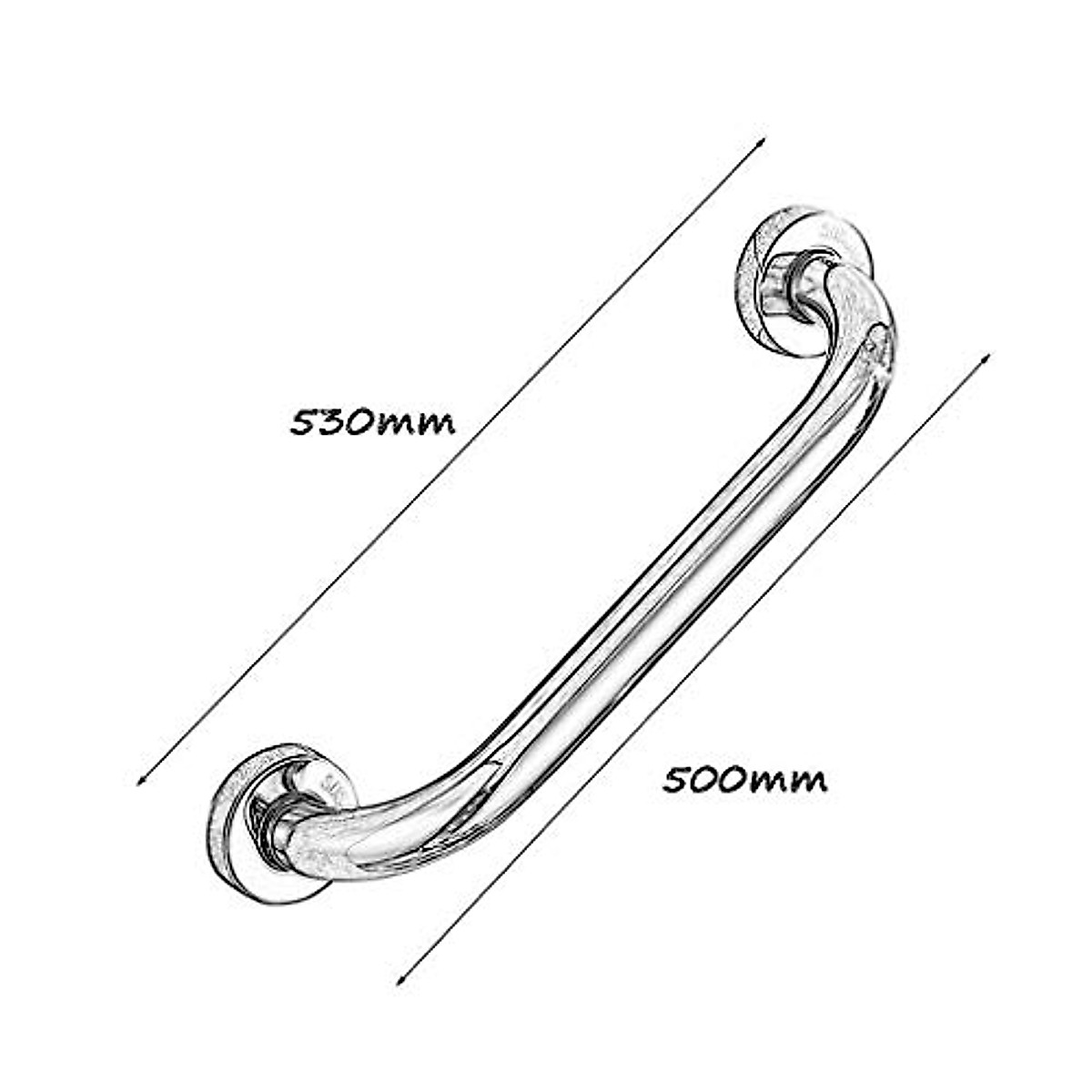 XHALERY Grab Bar Rail Safety Shower Handle Bath Grab Bar Toilet Bathroom Kitchen Stairway Handrail Handicap, Elderly, Injury, Senior Assist Bath Handle (Color : Silver, Size : 530mm)