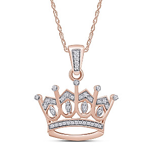 Jewel Zone US Natural Diamond Crown Pendant Necklace in 14K Rose Gold Over Sterling Silver