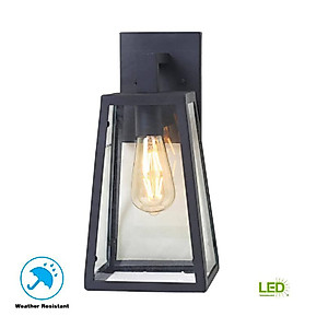 Home Decorators Collection Colonade Collection 1-Light Sand Black Medium Outdoor Wall Mount Sconce with Clear Glass