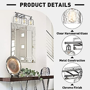 zeyu Modern Vanity Lights for Bathroom, Industrial 3-Light Chrome Bathroom Lights with Hammered Glass Shade, ZJF63B-3W CH