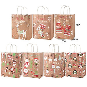 Sattiyrch Christmas Gift Bags 28 Count,Xmas Holidays Kraft Gift Bag Assorted Sizes,7 Jumbo, 7 Large, 7 Medium, 7 Small