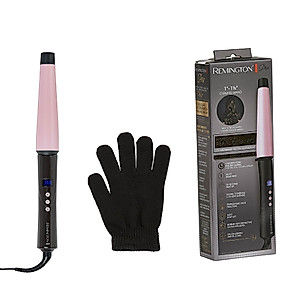 Remington CI9538 Pro 1"-1.5" Pearl Ceramic Conical Curling Wand, Digital Controls + 10 Heat Settings, Black/Pink