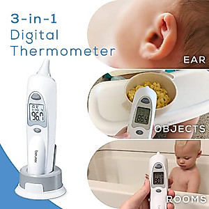 Beurer Digital Ear Thermometer - Measures Body, Room & Object Thermometer for Babies, Toddlers & Adults, FT58