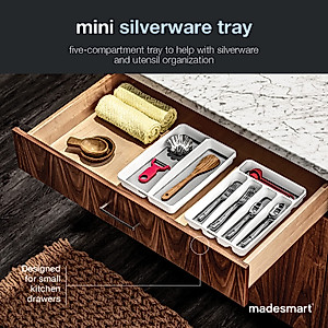 madesmart Classic Mini Silverware Tray - White & Classic 9.8 x 3.8 Bin - White | CLASSIC COLLECTION | Multi-Purpose Storage Organizer | Soft-grip Lining and Non-slip Rubber Feet
