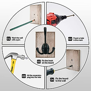 OLBET Rustic Farmhouse Towel Hooks for Bathroom Wall Mounted - Rustic Wall Hooks for Hanging Coats - 2 Pack - Retro Iron Wood Hooks - Classical Heavy Duty Hangers for Your House - Weathered White