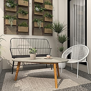 Deco 79 86945 Metal Outdoor Grill Style High Back Frame Patio Trestle Legs and Armrests, Bench 48" x 19" x 38", Black