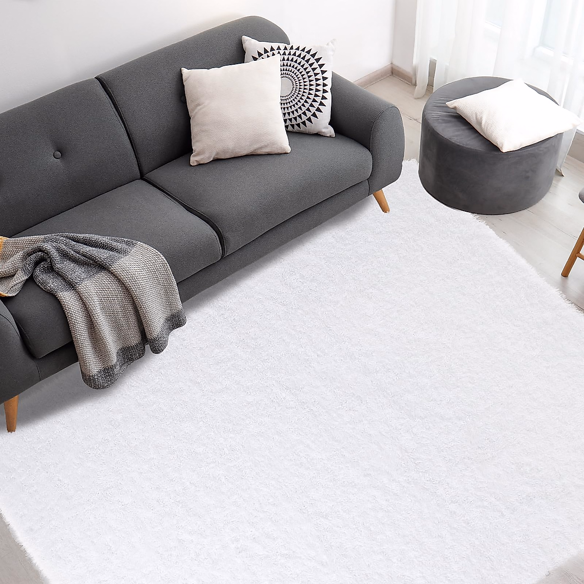 ROYALAY Fluffy Shag Area Rug 9x12 ft Ultra Soft, Extra Large Plush Faux Fur Carpet with Non-Skid Design for Bedroom, Playroom and Living Room Rug, Luxury Room Decor (9x12 Ft, White)