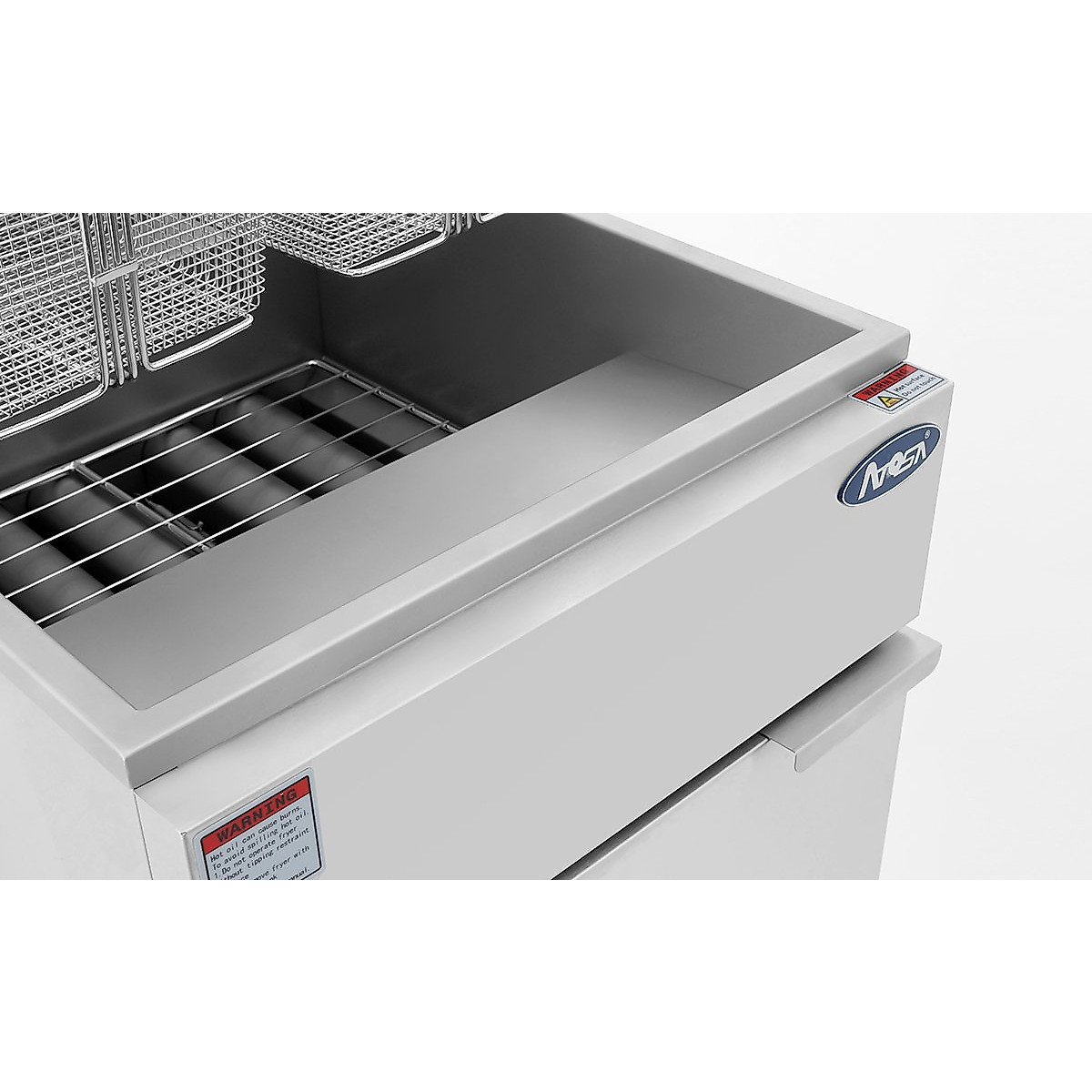 Atosa CookRite ATFS-40-NG 40 lbs Free Standing Floor Fryer with Temperature Control | 3 Cast-Iron Vertical Burner Tubes | 2 Removable Frying Baskets | Stainless Steel, 102,000 BTU, Natural Gas (NG)