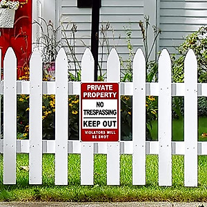 HANTAJANSS No Trespassing Sign Private Property Keep Out Warning Metal Sign, Retro Safety Tin Signs for Outdoors Use, Yard, Farm, Fence, Home