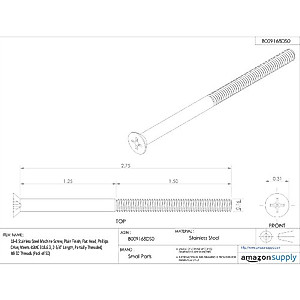 Small Parts 18-8 Stainless Steel Machine Screw, Plain Finish, Flat Head, Phillips Drive, Meets ASME B18.6.3, 2-3/4" Length, Partially Threaded, #8-32 UNC Threads (Pack of 50)