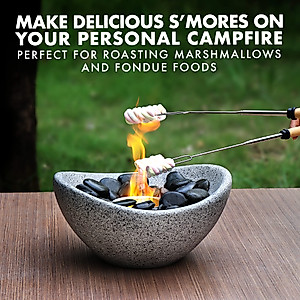 Nordhaus 11'' Table Top Fire Pit Bowl with Extendable Skewers - Personal Fire Bowl Fireplace for Roasting Smores - Large Concrete Personal Tabletop Fire Pit for Patio, Balcony, Indoor and Outdoor Use