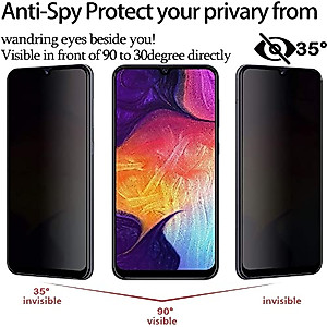 [2 Pack] Galaxy A50 A30 A20 Privacy Screen Protector, [Upgraded] Anti Spy Anti Glare Edge to Edge Full Coverage Privacy Tempered Glass Film for Samsung Galaxy A50 A50S A30 A30S A20 6.4 Inch 2019
