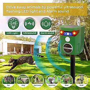 CritterTec Solar Powered Ultrasonic Animal Repellent with Flashing Lights and Adjustable Alarm Waterproof Motion Activated Cat Dog Deer Repellent for Yard Garden Farm Lawn 2 Pack