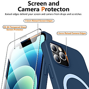 Temdan Liquid Silicone for iPhone 12 Case for iPhone 12 Pro Case with Magsafe,[2*Glass Screen Protector][Soft Anti-Scratch] Shockproof for iPhone 12 Case iPhone 12 Pro Case 6.1 inch-Seablue