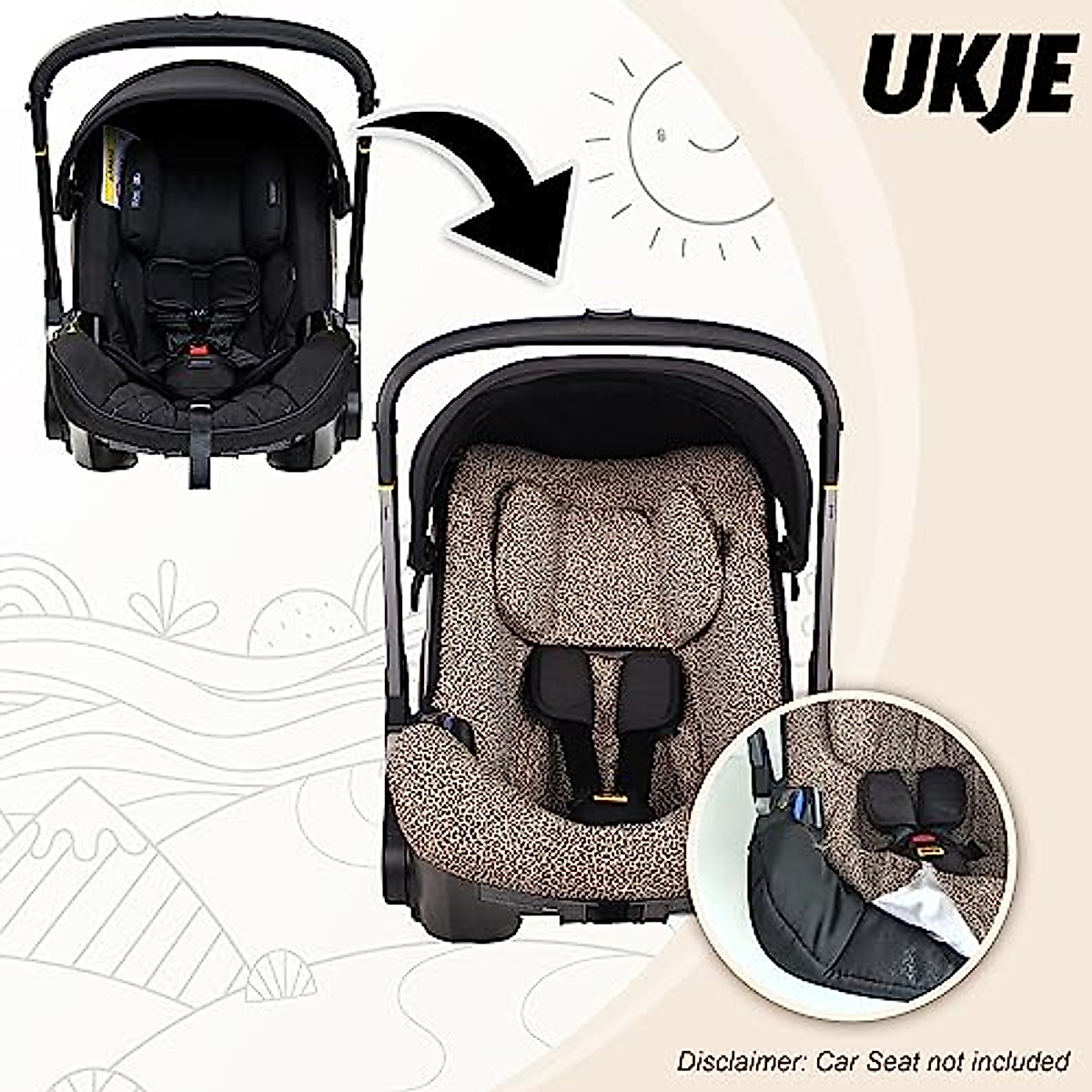 UKJE Protective Car Seat Stroller Cover Compatible with Doona Car Seat - Protector, Cotton Cover, Infant Car Seat Liner - Newborn Car Seat Accessories - Easy to Clean - Easy to Install (Beige Leopard)