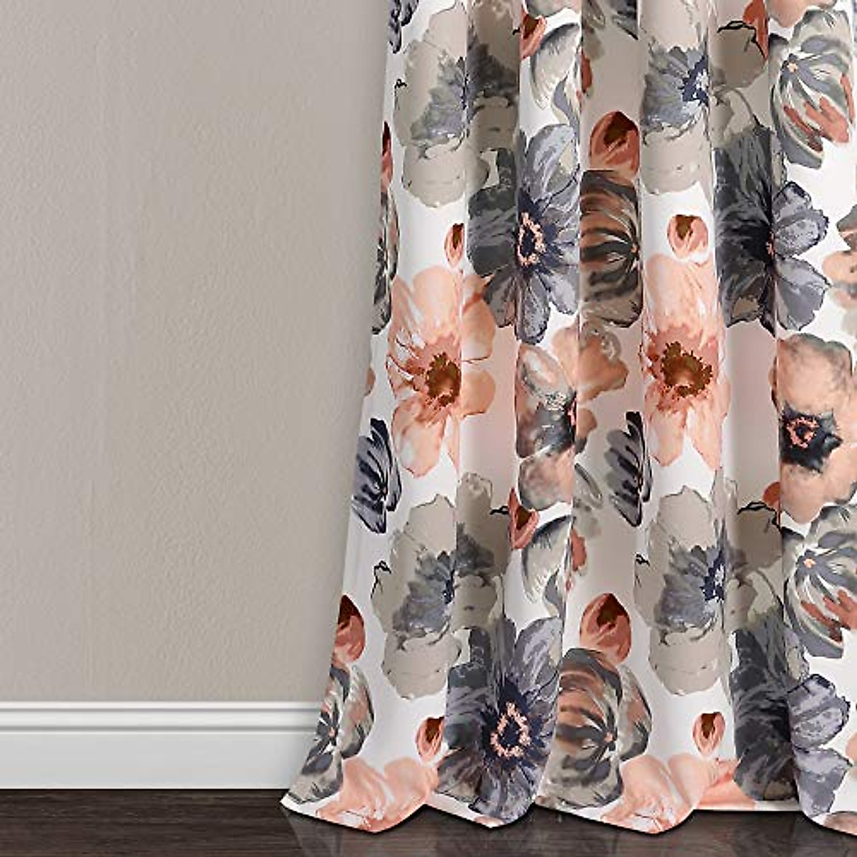Lush Decor Leah Room Darkening Window Curtain Panel Pair Floral Insulated Grommet, 52"W x 84"L, Coral and Gray