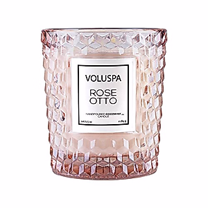 Voluspa Rose Otto Candle | Classic Textured Glass | 6.5 Oz. | 40 Hour Burn Time | Coconut Wax and Natural Wicks for a Cleaner Burn | Vegan | Hand-poured in the USA