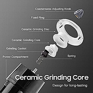 SimCoker Gravity Electric Salt and Pepper Grinder Set, Automatic Salt and Pepper Grinder Set Battery Operated, Adjustable Coarseness with LED Light, One Hand Automatic Operation, Spoon, Black, 2 Pack