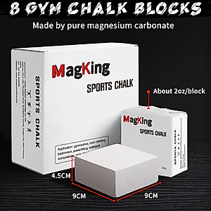 MagKing Gym Chalk Blocks, for Rock Climbing, Weightlifting, Workout Lifting, Gymnastics Bars, Crossfit, Magnesium Carbonate Chalk, 2oz, 1lb, 8 blocks