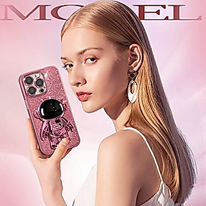 Buleens for iPhone 12 Pro Max Case Astronaut, Clear Cases for iPhone 12 Pro Max with Glitter Paper & Spaceman Stand, Women Girls Cute Electroplated Sparkly Space Phone Cover for 12 Promax