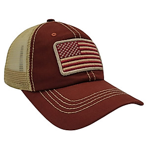 Honor Country US Flag Baseball Hat USA American Trucker Cap Rust Burgundy