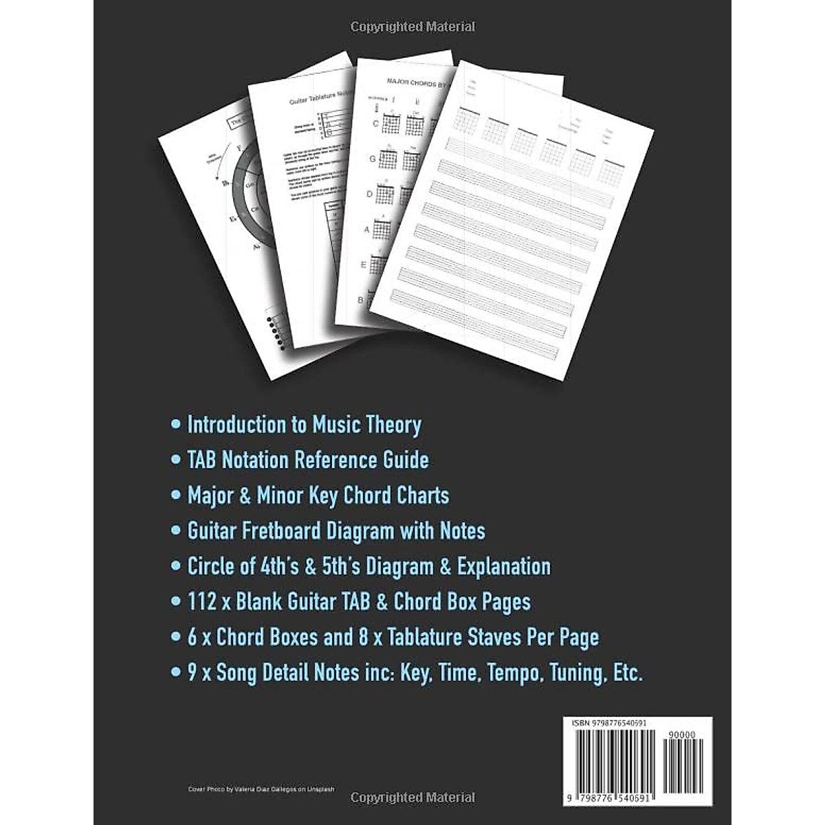 Guitar TAB Book: Includes introduction to music theory for guitar with explanations, diagrams, chord charts and TAB notation guide with 112 blank ... intermediate acoustic & electric guitarists.