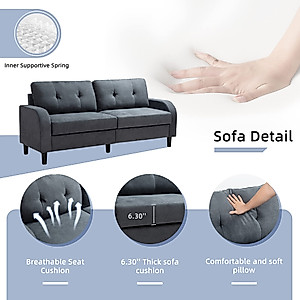 Vongrasig 73" Small Modern Loveseat Sofa Couch, Mid-Century Fabric Low Back 2-Seat Sofa Couch Tufted Love Seat for Living Room, Bedroom, Office, Apartment, Dorm, Studio and Small Space (Grey)