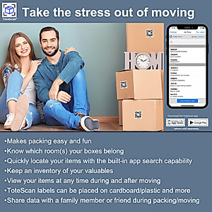 ToteScan Intelligent QR Labels for organizing & Storage (45 Unique Labels, 2.5"x3")