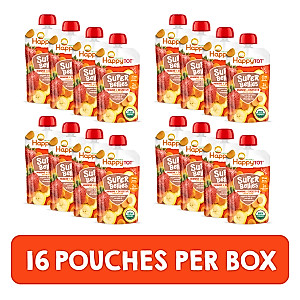 Happy Tot Organics Stage 4 Baby Food Pouches, Gluten Free, Vegan Snack, Super Bellies, Fruit & Veggie Puree, Banana, Carrot & Strawberry 4 Ounce (Pack of 16)