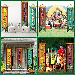 Chiisong 3 Pcs Camping Party Banners Camping Door Porch Sign Camping Party Decoration Camper Adventure Sign Welcome Camping Banner for Camping Theme Birthday Party Classroom Campsite Decorations