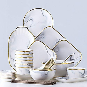 ZLDGYG Christmas Bowl Dish Set Nordic Wind Ceramics Phnom Penh Marble Tableware Set Bowl Soup Dishes And Dishes for Household Use (Color : 42 sets)