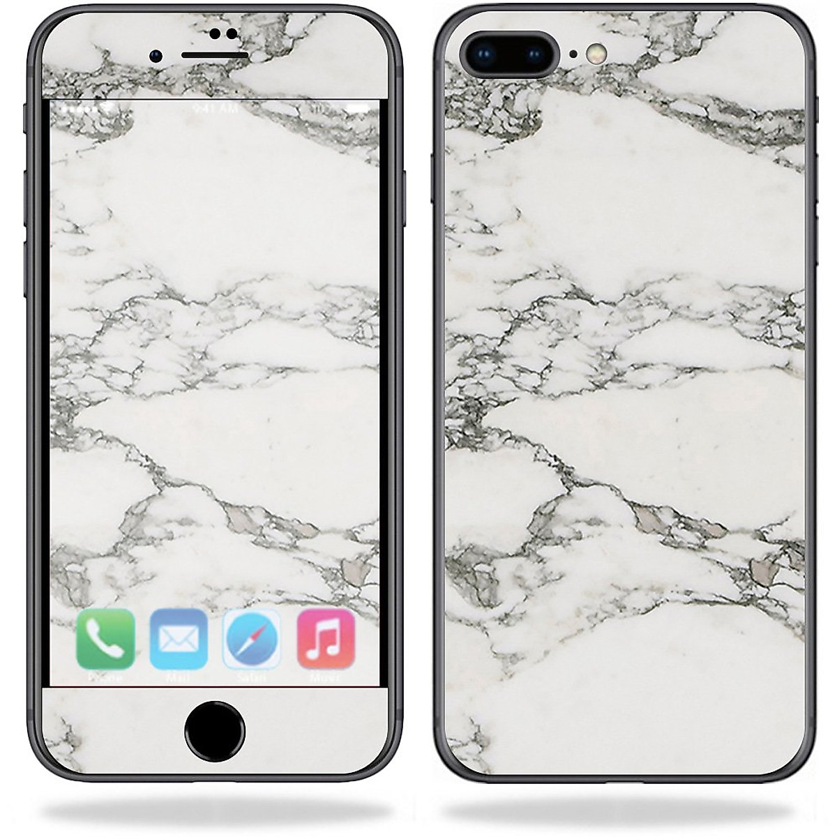 MightySkins Skin Compatible with Apple iPhone 8 Plus - White Marble | Protective, Durable, and Unique Vinyl Decal wrap Cover | Easy to Apply, Remove, and Change Styles | Made in The USA