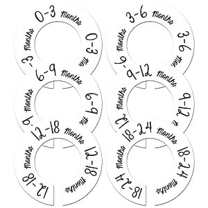 6 Baby Nursery Clothing Closet Size Dividers White Unisex Baby Closet Dividers Fits 1.5" Rod (Ranged Months)