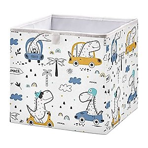 CaTaKu Dinosaur Cartoon Car Storage Bins 11 Inch Fabric Storage Baskets for Shelves Foldable Storage Baskets for Organizing Decorative Large Closet Organizers Cubes